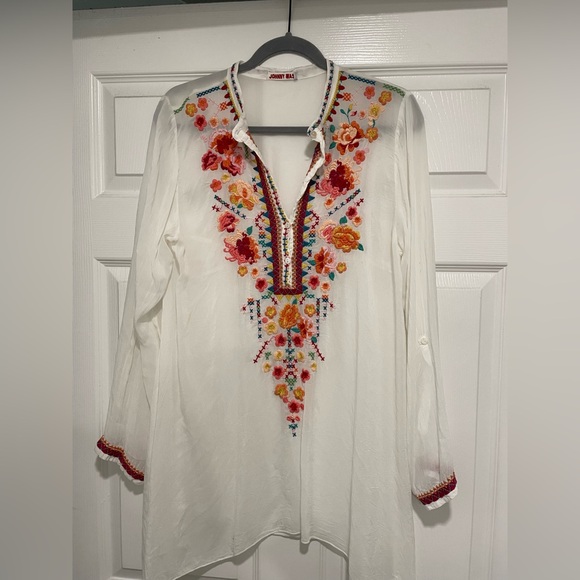 Johnny Was | Tops | Johnny Was White 34 Sleeve Embroidered Tunic | Poshmark